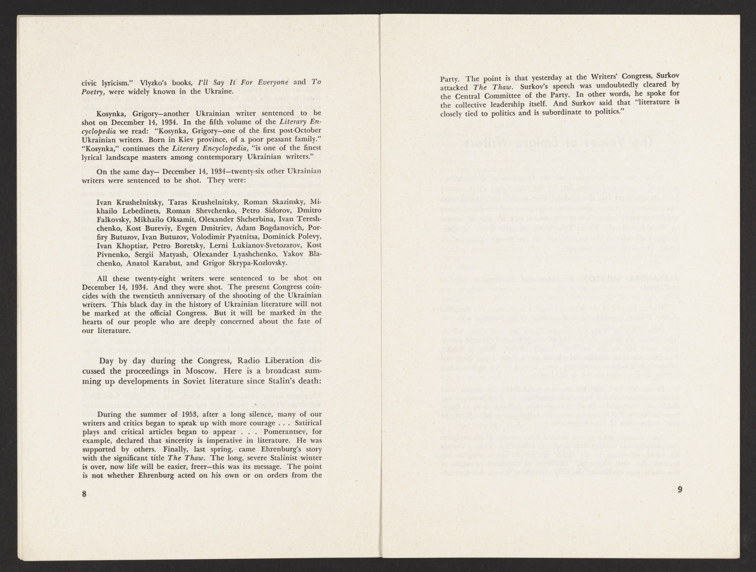 Booklet: "A Free Voice at the Soviet Writers Congress" - Museum of Protest