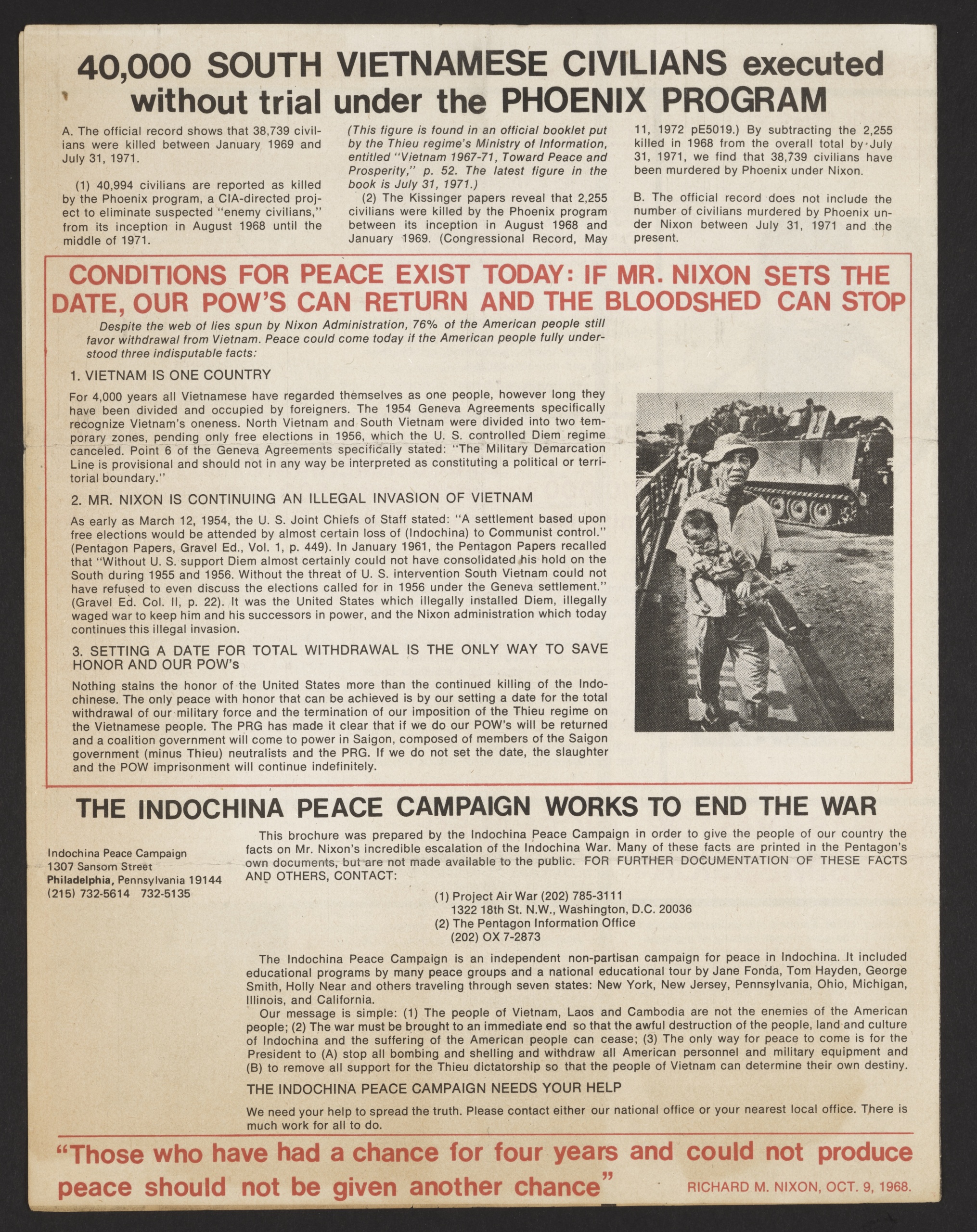 Anti-Vietnam War Pamphlet: "6 Million Victims – The Human Cost of the ...