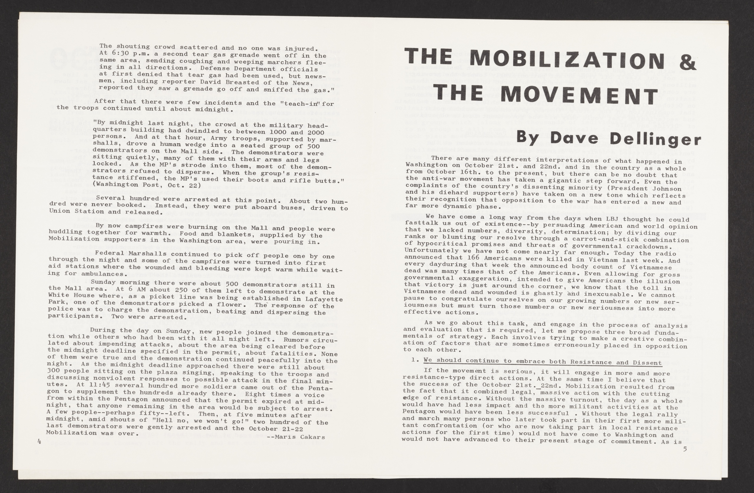 1967 Demonstration Report by National Mobilization Committee to End the ...