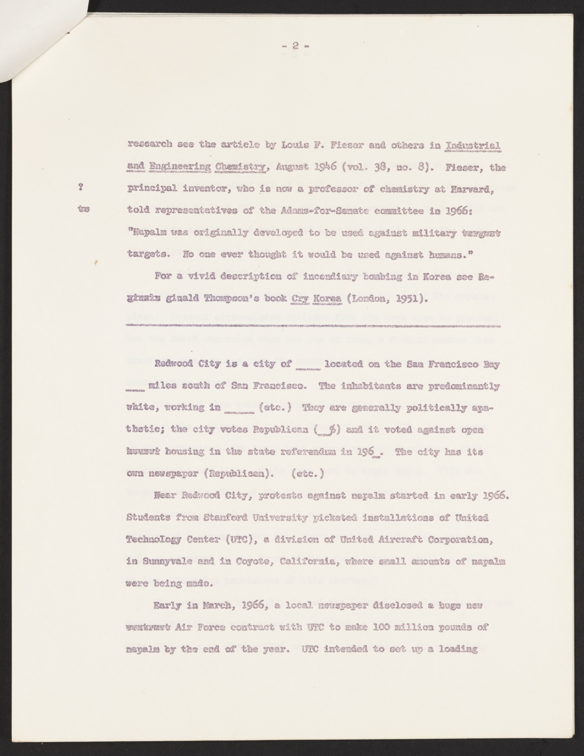 History of the Redwood City Campaign Against Napalm - Museum of Protest