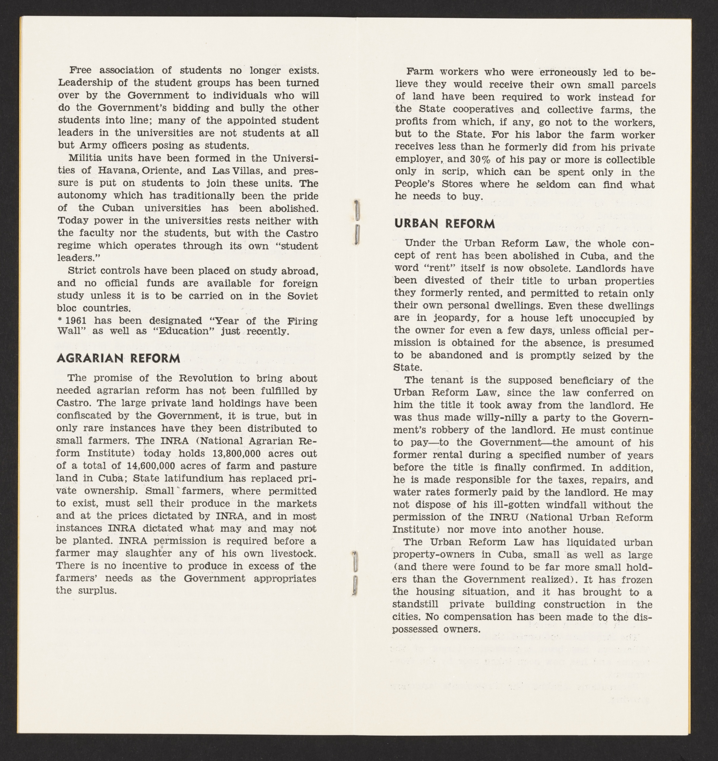 Pamphlet: “Cuba Today” by the Cuban Freedom Committee - Museum of Protest