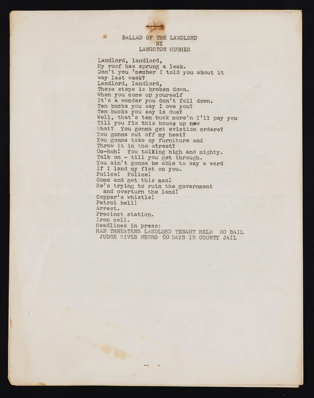 Manuscript: Langston Hughes Poems with Anti-Communist Commentary ...