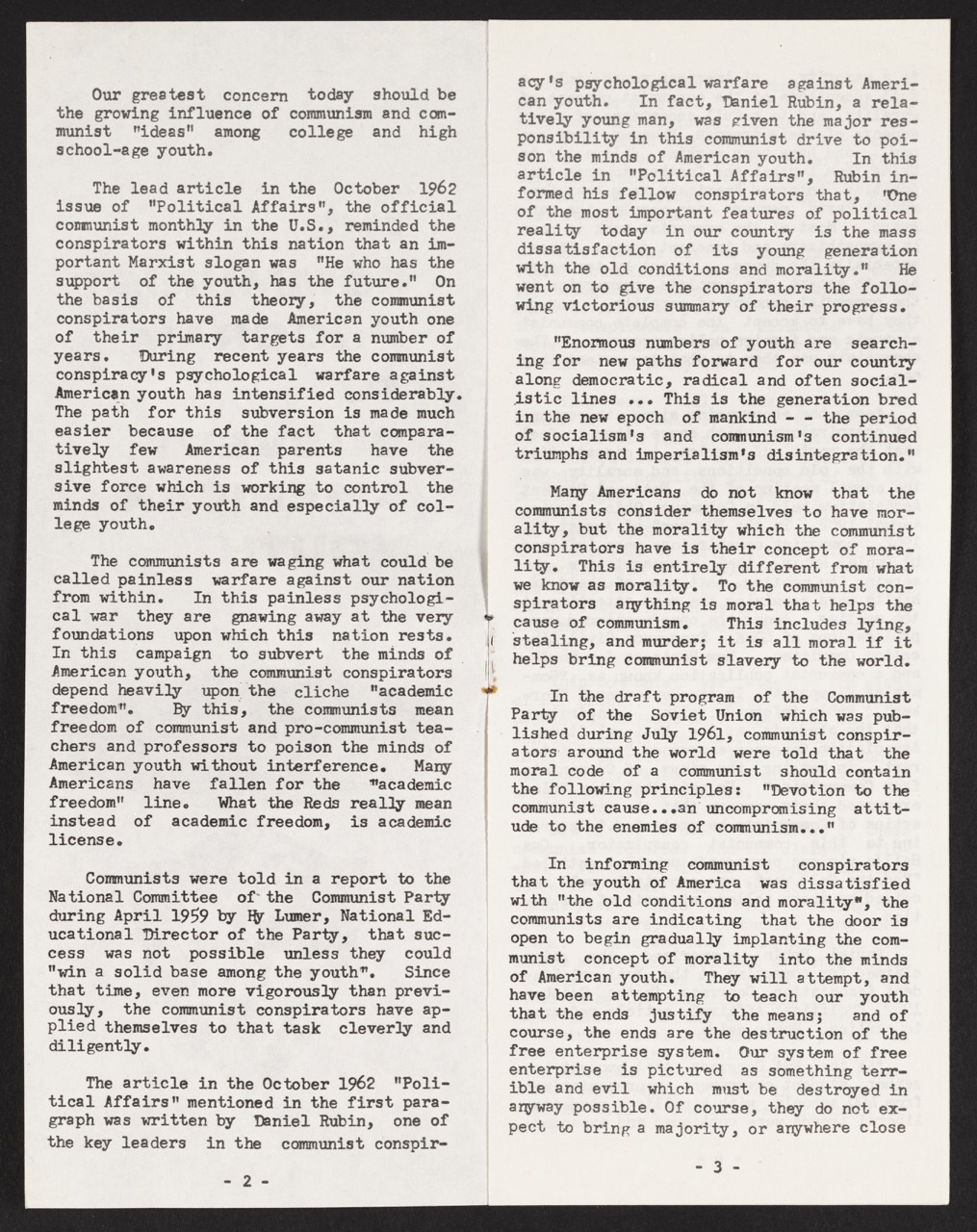 Pamphlet: “The Communist Program to Subvert American Youth” - Museum of ...