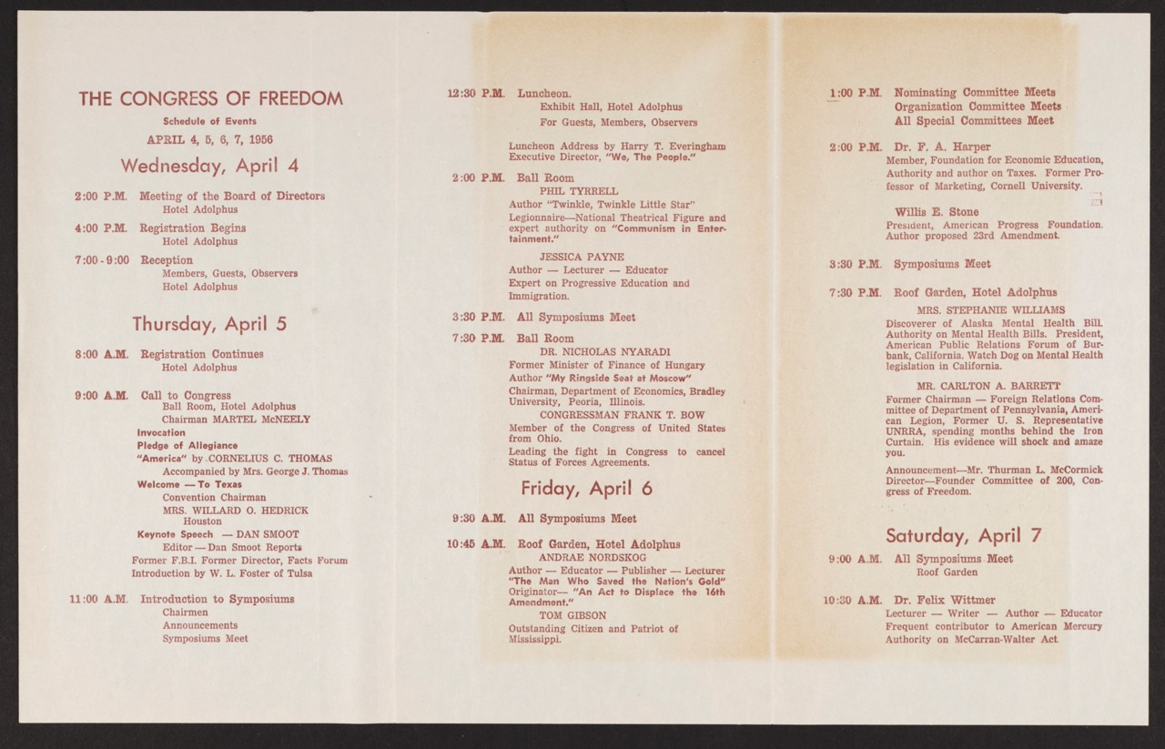 Pamphlet: “The Congress of Freedom Convention” (1956) - Museum of Protest