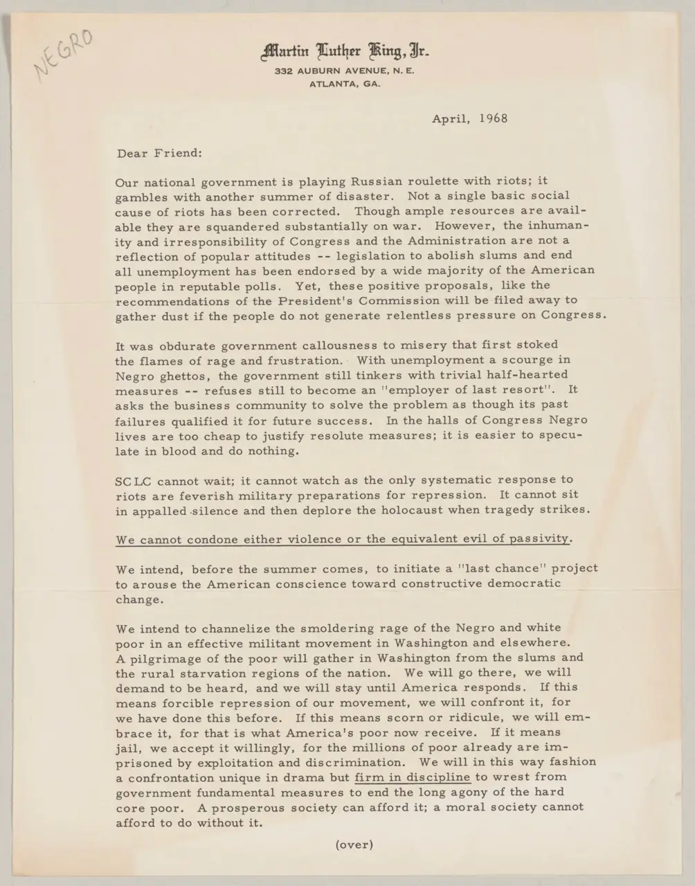 Last Fundraising Letter from Martin Luther King, Jr. - Museum of Protest