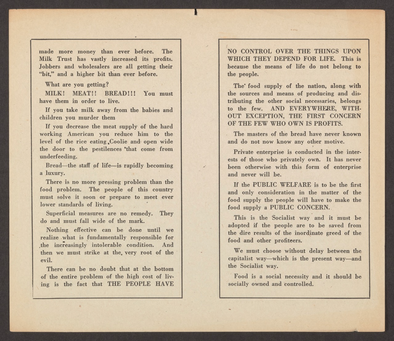 Pamphlet: "Milk Meat Bread" (1932) - Museum of Protest